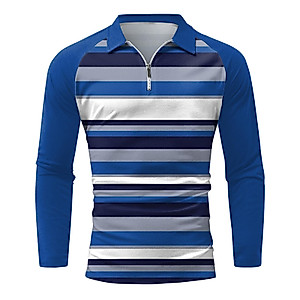 deals of The day lightning deals today prime Long Sleeve Polo Shirts for Men Causal Print Quarter Zip Collar Shirt Gym Workout Pullover Zip Up Sweatshirts mens button down shirt Blue XL
