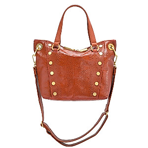 Hammitt Large Redwood Lizard Medium SATCHEL Brown Leather Bag Purse GOLD Handbag NEW