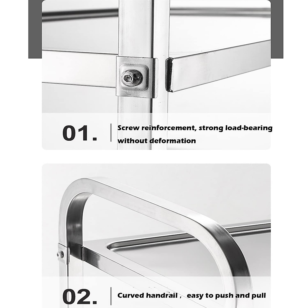 uyoyous Stainless Steel Utility Cart 37"x20"x37" 3-Tier Large Heavy Duty Industrial Serving cart with 360°Rotation Wheels Kitchen Island Stainless Steel Storage Trolley for Hotel Restaurant Home Use