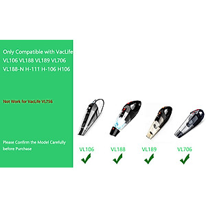 Replacement VacLife VL106 Charger AC/DC Adapter Charger Power Cord Compatible with VacLife VL106 VL188 VL189 VL706 VL188-N H-111 H-106 H106 Handheld Vacuum Car Vacuum Charger Cord Power Supply
