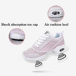 FLIOZY Women's Jazz Shoes Lace-up Platform Air Cushion Dance Shoes Breathable Athletic Fitness Yoga Walking Sneaker White 38