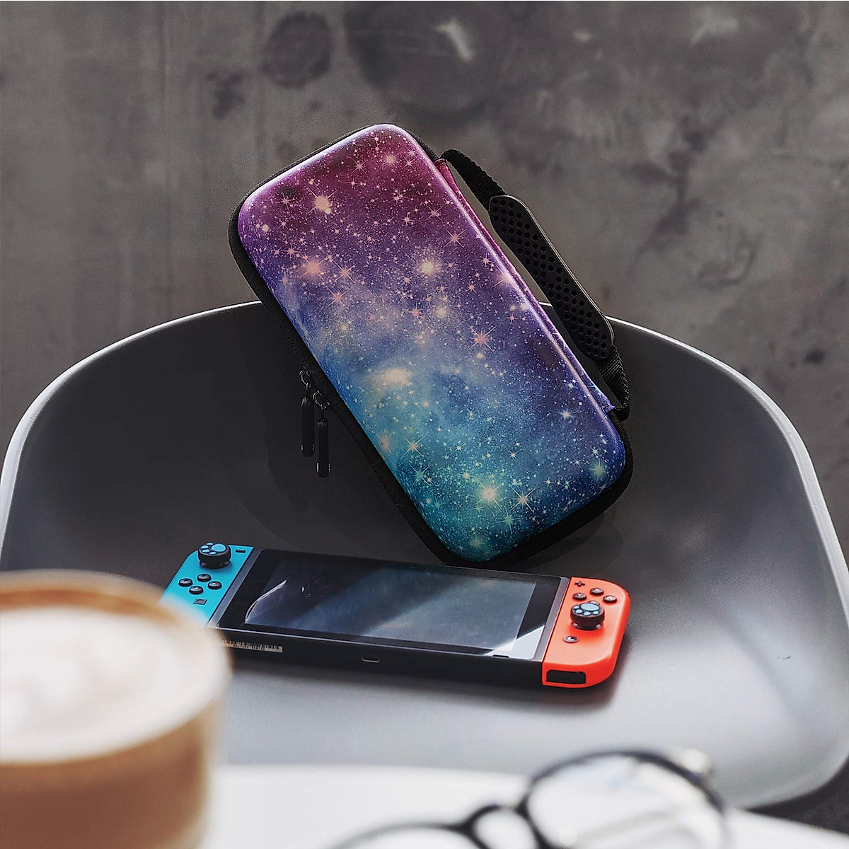 Comfyable Carrying Hard Case for Nintendo Switch OLED 2021 with 10 Game Slots, Portable Travel Pouch Protective Waterproof Cover with Pocket for Accessories, Galaxy
