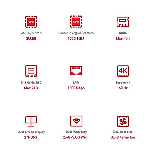 Beelink SER3 AMD Ryzen 5 3550H Processor Mini PC,Mini Computer with 16G DDR4 RAM/500GB M.2 NVMe 2280 SSD,Support 4K FPS/Dual HDMI/WiFi 5/BT4.0/Support Auto Power On