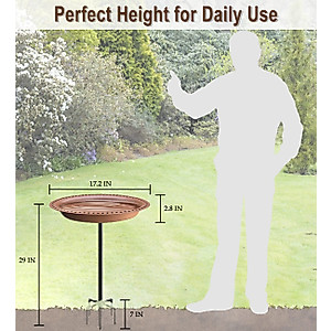 Garbuildman Upgraded 5-Prong Base Bird Bath with Metal Stake, Detachable Decoration Bowl Spa & Freestanding Birdfeeder for Outdoor Garden, Oval Style, Brown