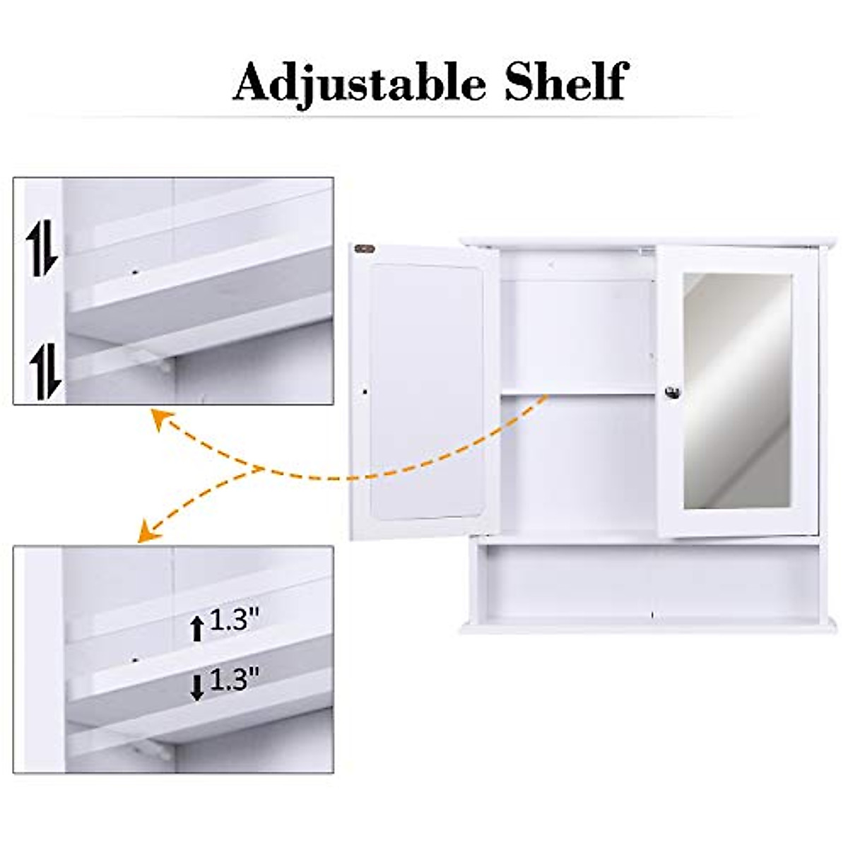 kleankin Bathroom Storage Cabinet Wall Mounted Medicine Cabinets w/Double Mirror Doors & Adjustable Shelf White