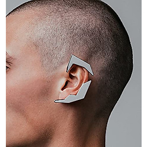 L'VOW Cyber Punk Non-Piercing Cuff Earrings Wrap Unisex Around Earring On Cartilage Clip Jewelry Accessories Cyborg(Style2-Silver)