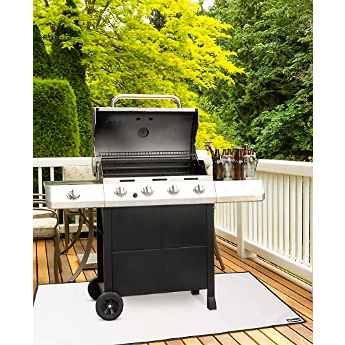 homenote Grill Mat for Outdoor Grill, Fiberglass Large 36 x 65 inches Deck Protector Under Grill Mats, Fireproof Floor Mat for Outdoor, Perfect for Charcoal Gas Grills,Griddles and Smokers, Silver