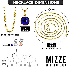 14K Gold Filled Box Chain Necklace 20 Inches Long with 10 MM Blue Glass Evil Eye Protection Charm for Women - 14K Gold Filled Jewelry Made in Italy
