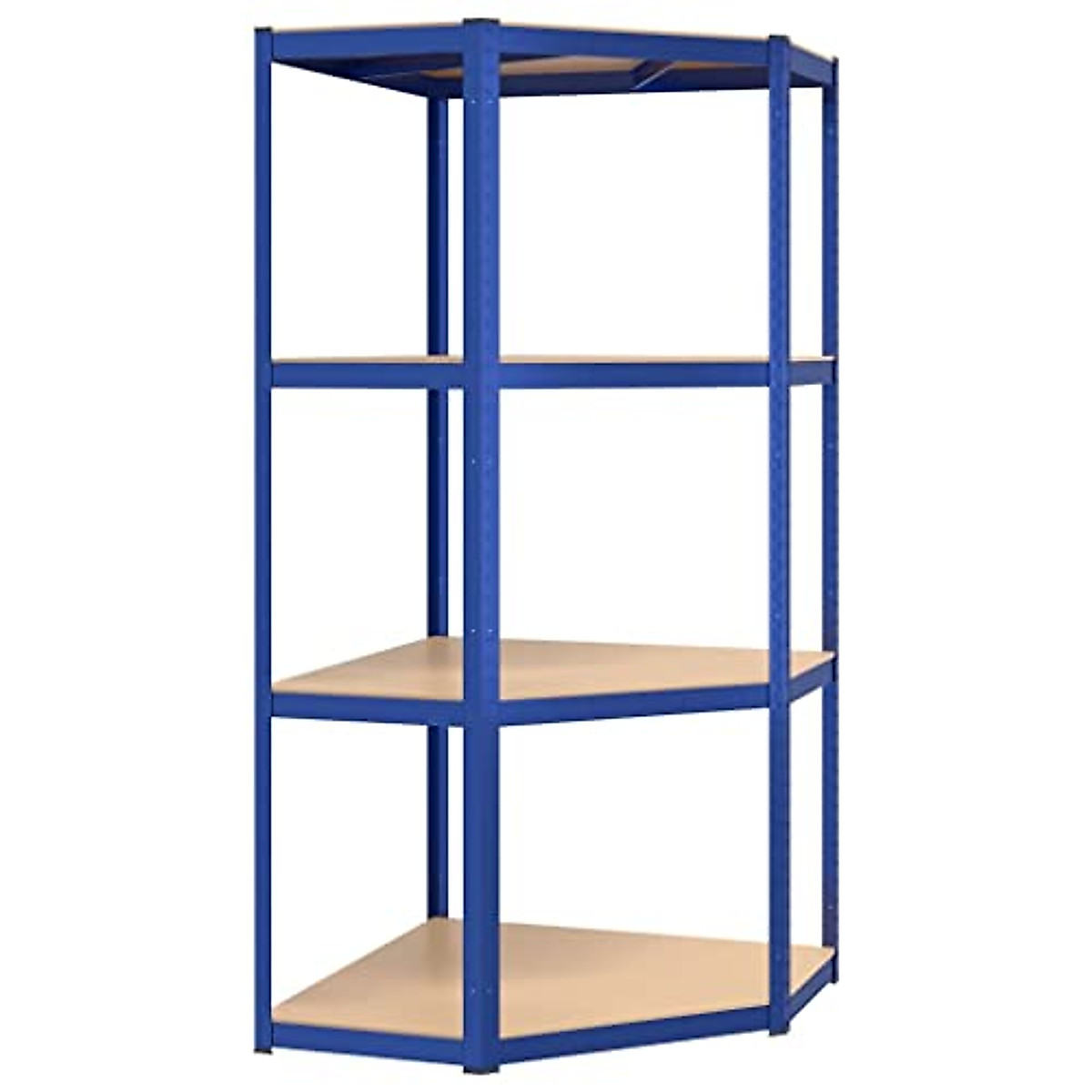 vidaXL 4-Layer Corner Shelf - Blue Galvanized Steel & Engineered Wood - Industrial Style - Ample Storage Space - Perfect for Commercial and Residential Use