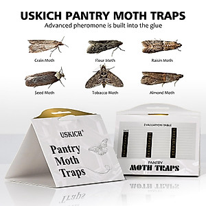 USKICH Pantry Moth Traps with Strength Pheromones Moths Killer Safe and Effective for Food and Cupboard Non-Toxic Sticky Glue Trap for Pantry Pests-10Pack