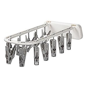 Clothes Drying Rack Multiple Clips Foldable Wall-Mounted Strong Load Bearing Windproof Hanger Drying Clip Household Supplies Valentine's Day/Mother's Day/Christmas/Birthday Gifts (White)