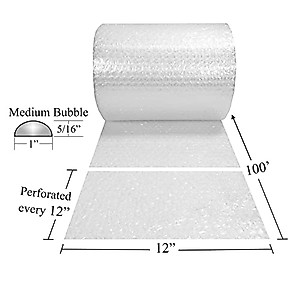 uBoxes Bubble Cushioning 24" wide Wrap x 100' Long Medium Bubbles 5/16",Clear,BUBBMED24100