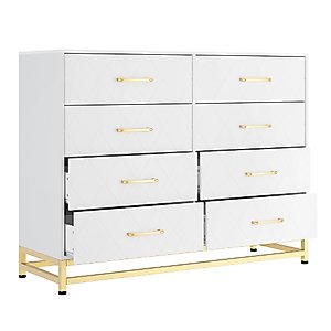 Patikuin 8 Dresser for Bedroom Wooden with 8 Drawer, Chest of Drawers Wide Dresser with Metal Handle, White Dresser for Bedroom,Living Room,Hallway and Entryway