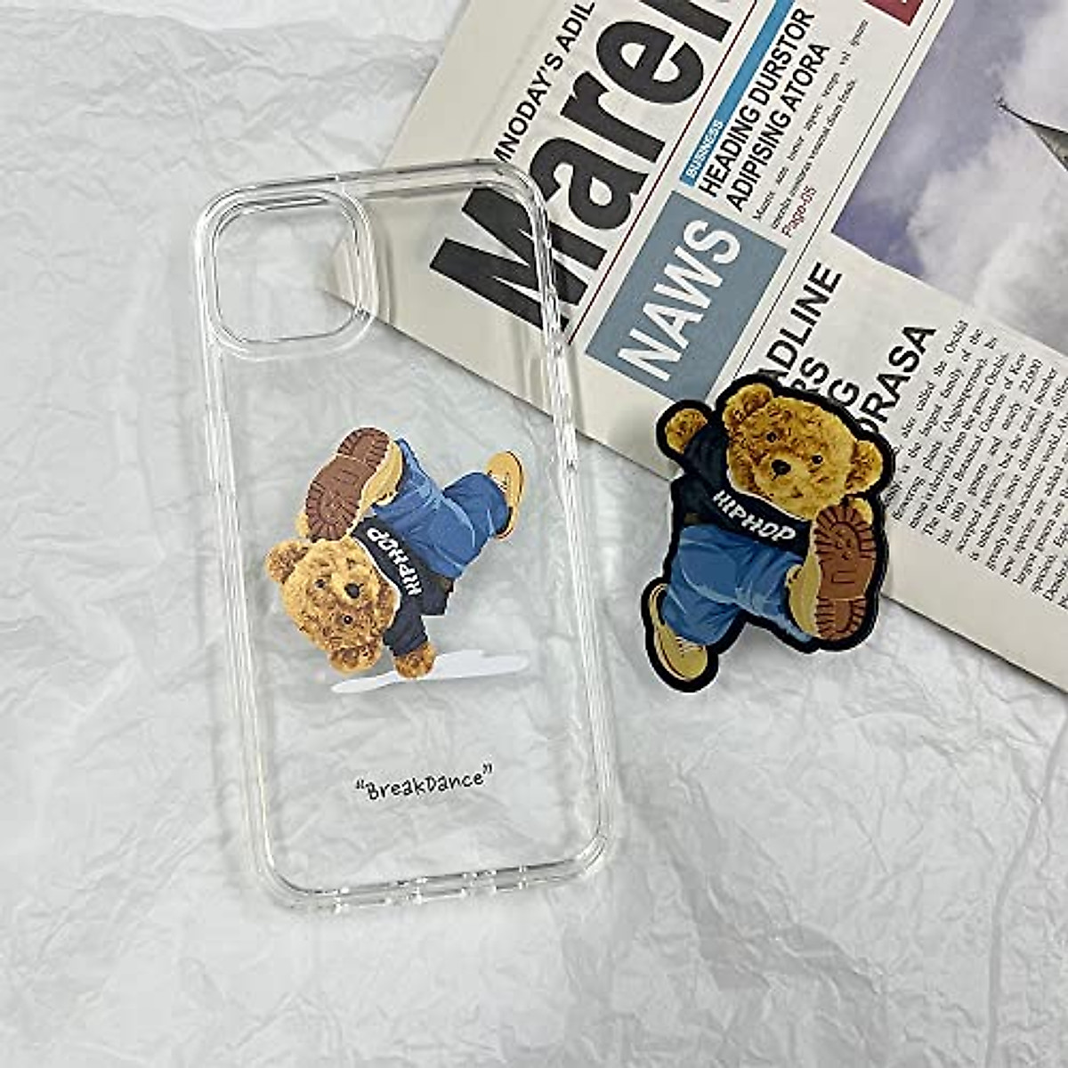 ONLYOU GRIPTOK Phone Grip Korean Grip Tock Bear Design Cute Smartphone Stand Drop Prevention Just Stick On Custom Pair Matching Women's Men's (Break Dance)