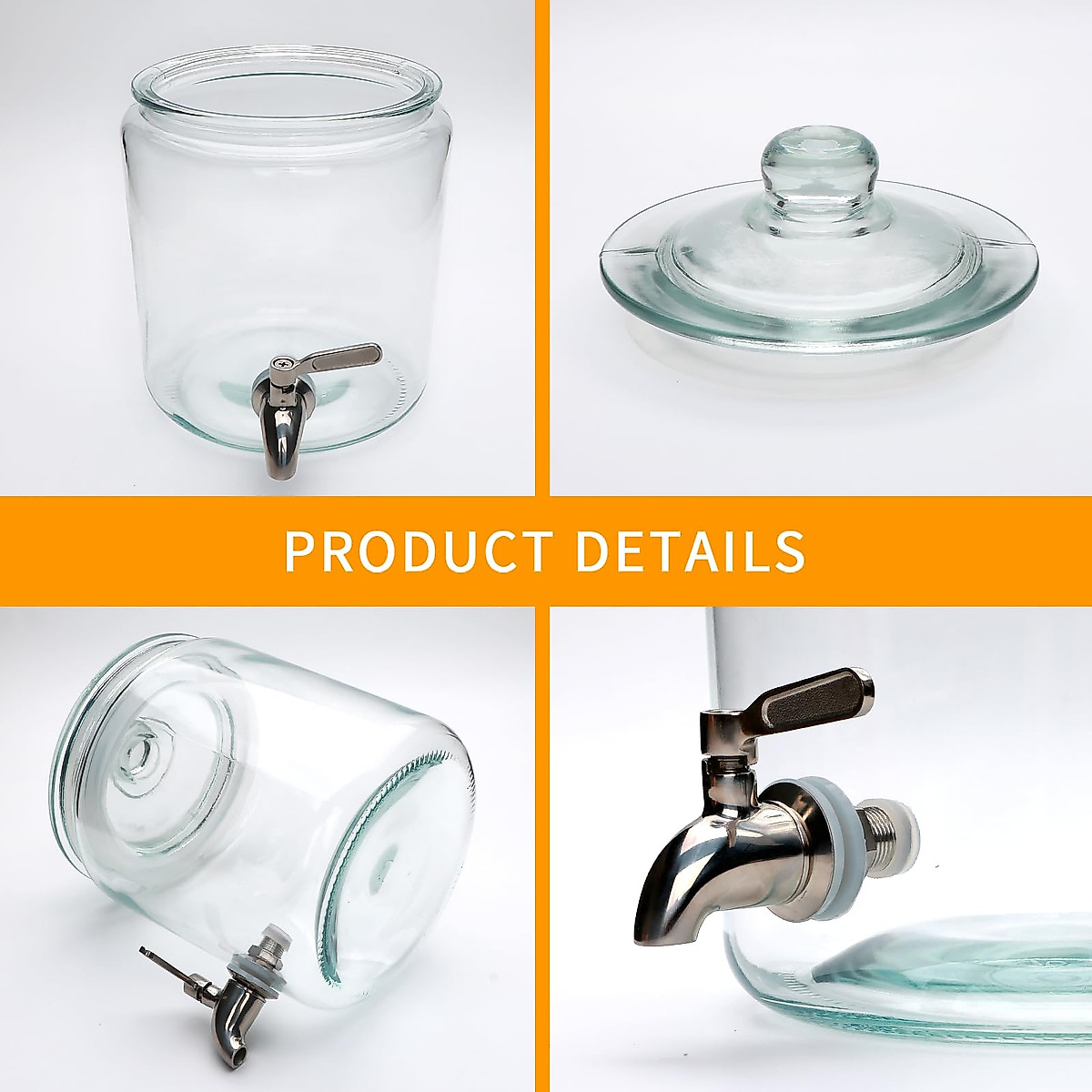 Accguan 1-Gallon Drink Dispenser,Glass Drinking Dispenser with Glass Lid,Mason Drink Dispenser for Parties, Bar, Wedding, Homemade Juice, Laundry Detergent Dispenser,Picnics, Barbecues and Daily,1 pcs