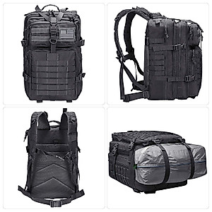 Prospo 40L Military Tactical Shoulder Backpack Assault Survival Molle Bag Pack Fishing Backpack for Tackle Storage (Black + Khaki)