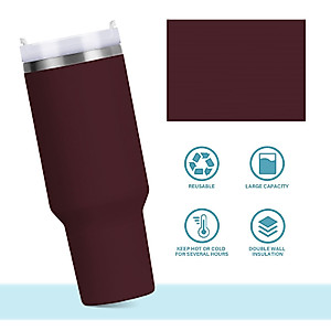 MCHIVER Maroon 30 oz Tumbler with Handle and Straw Stainless Steel Vacuum Water Bottle Leak-proof Travel Coffee Mug Insulated Cup for Office Car Home