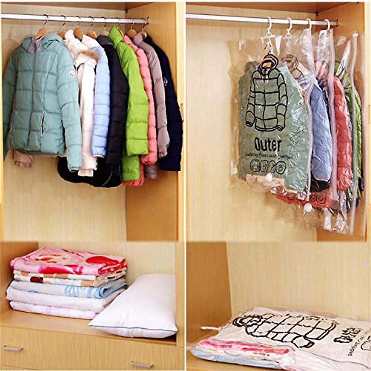 Hanging Compressible Storage Bag, Reusable Vacuum Storage Bags, Clothes Vacuum Organizer, Vacuum Seal Bags for Suits, Dress Coats, Jackets (5PCS,M(67*90cm))