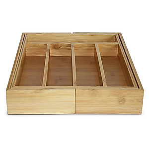 Noveltia Bamboo Expandable Silverware Drawer Organizer with 5-7 Compartments. Kitchen Cutlery Holder Storage Tray with Dividers for Utensils, Flatware, Office Supplies, Forks, Spoons, Jewelry