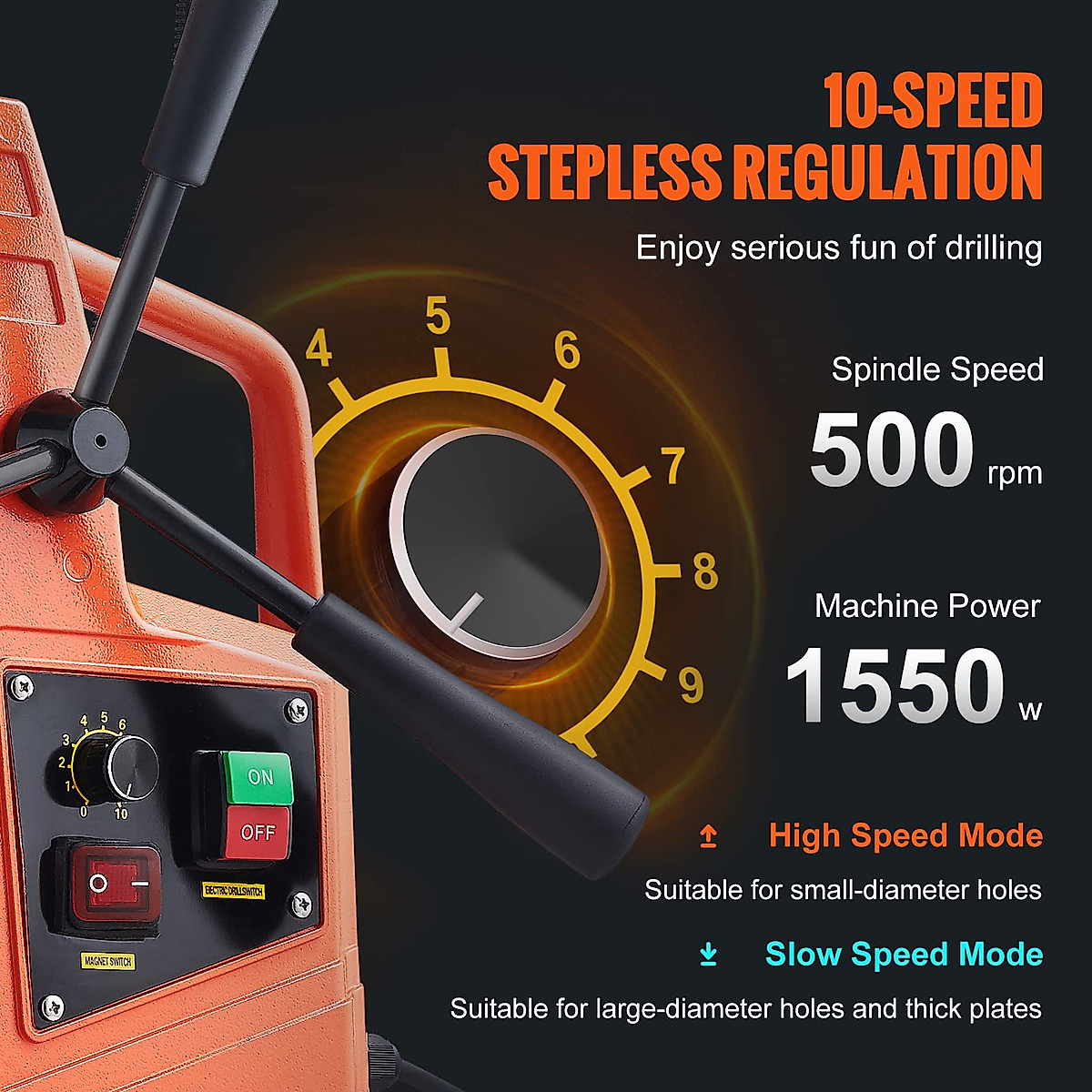 VEVOR Mag Drill Press, 1550W 2" Boring Diameter, 2922lbf Power Magnetic Drill, 500 PRM, 10-Speed, Electric Drilling Machine for Metal Surface, Industrial and Home Improvement