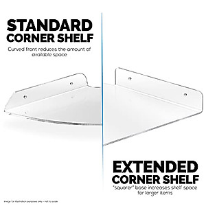 BRAINWAVZ 2-Pack 10” Corner Floating Shelf for Speakers, Books, Decor, Plants, Cameras, Photos, Kitchen, Bathroom, Routers & More Universal Small Holder Acrylic Wall Shelves (Clear)