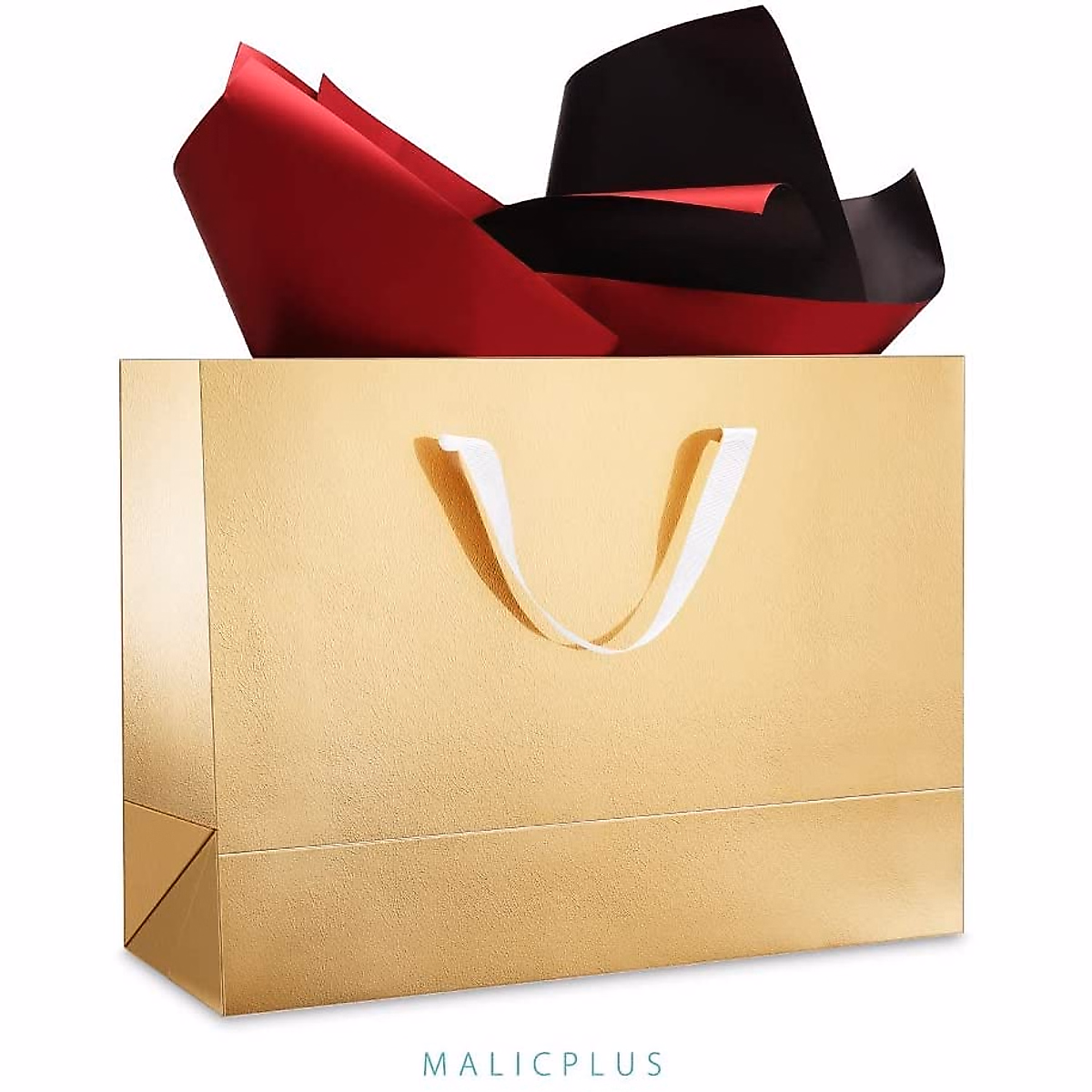 MALICPLUS 12 Extra Large Gift Bags 16x6x12 Inches, Luxury Large Gift Bags with Handles for All Occasions (Gold with Grass Texture)
