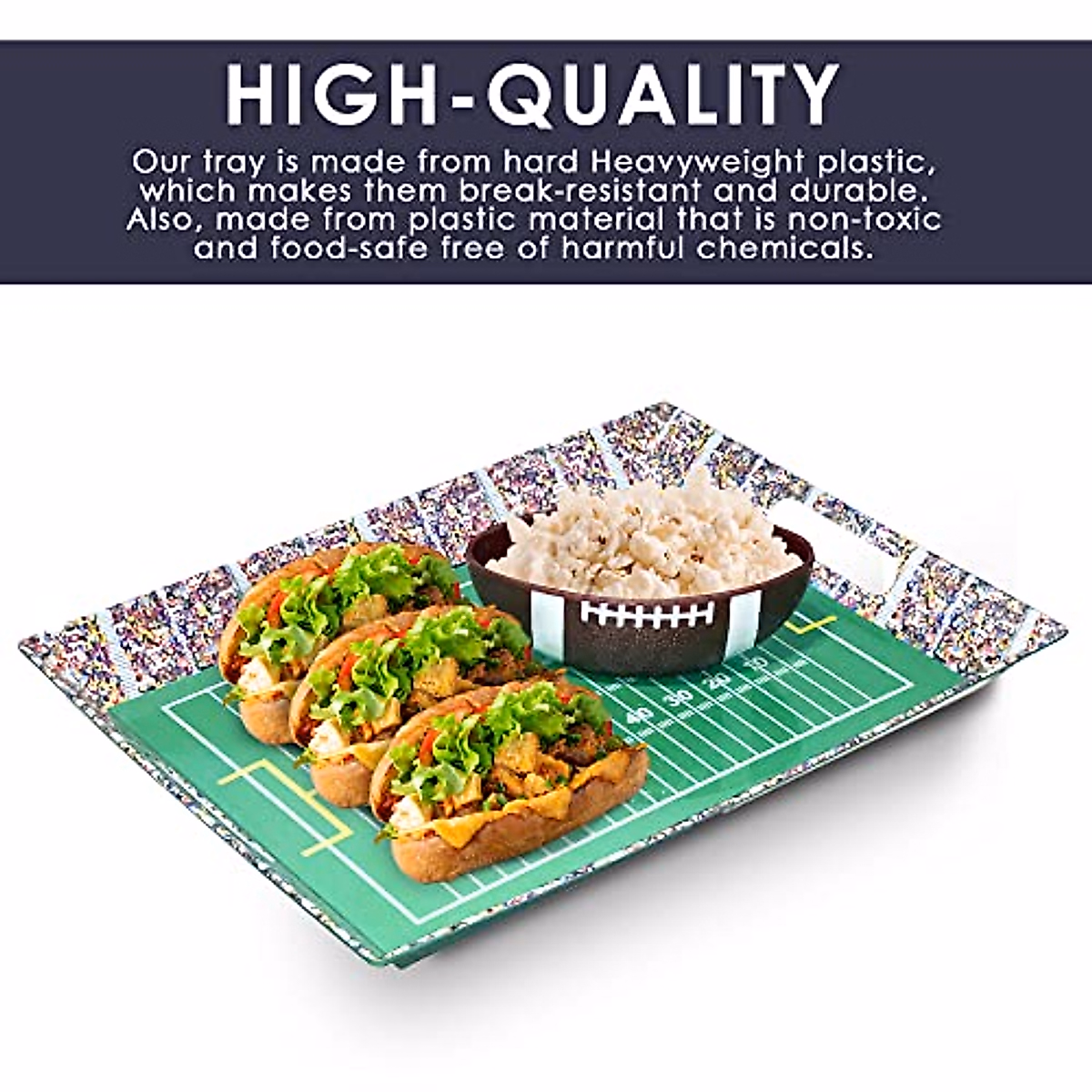 Football Stadium Serving Tray and Bowl, Reusable Game Trays for Football Gameday, Birthday Parties, Tailgate Party Decorations, Chip N Dip Hard Plastic Set
