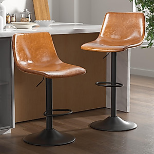 Nalupatio Bar Stools Set of 2, Modern PU Leather Adjustable Swivel Bar Stool, Counter Height Barstools for Home Kitchen Island, Brown