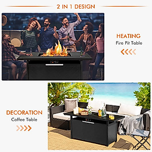 ORALNER Propane Fire Pit Table, 57” Rectangular Outdoor Fire Table 50,000 BTU Fire Pit w/Lid & Lava Rocks Auto Ignition Metal Patio Fireplace, Gas Firepit Table for Outside Yard Balcony Deck, Black