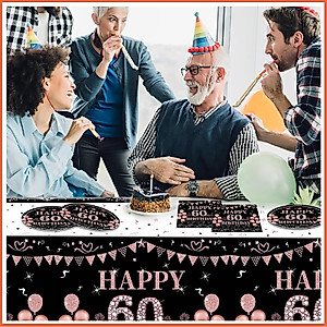 Black Rose Gold Birthday Party Supplies,Disposable Party Tableware Sets - 60 Years Paper Plates,Napkins,Plastic Forks Knives,Tablecloths,60th Birthday Decorations for Men,24 Guests