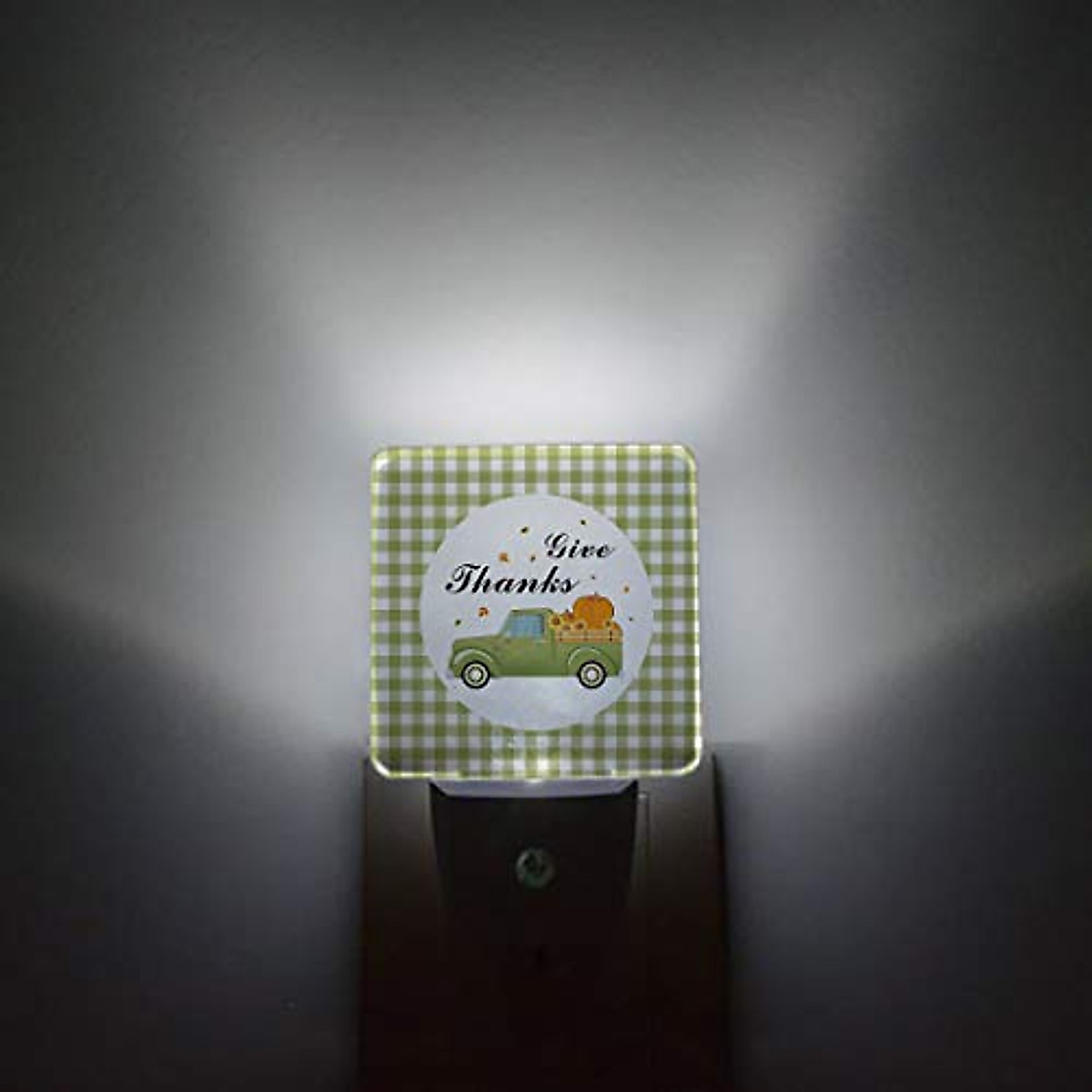 Thanksgiving Night Lights Plug-in, Thanksgiving Green Truck Pull Pumpkin LED Nightlight with Auto Dusk-to-Dawn Sensor Cool White Light& Ultra Low Power for Bedroom/Bathroom/Hallway/Kid's Room
