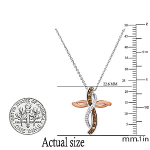 Dazzlingrock Collection Ladies Swirl Cross Religious Infinity Pendant with Round Diamond Accents, White & Rose Gold Plated Two Tone Sterling Silver
