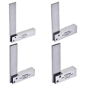uxcell Machinist Square Set 2.5/3.15/4 / 5 Inch (63/80/100/125mm), Woodworking Try Square Wide Seat Solid Steel Squares, 4pcs in 1 Set