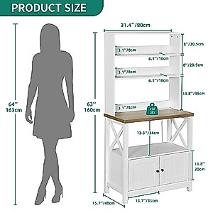 YITAHOME White Microwave Stand Bakers Rack Cabinet, Farmhouse Freestanding Small Kitchen Pantry Hutch Tall w Doors Power Outlet Thickened Counter, Coffee Bar Storage Shelves