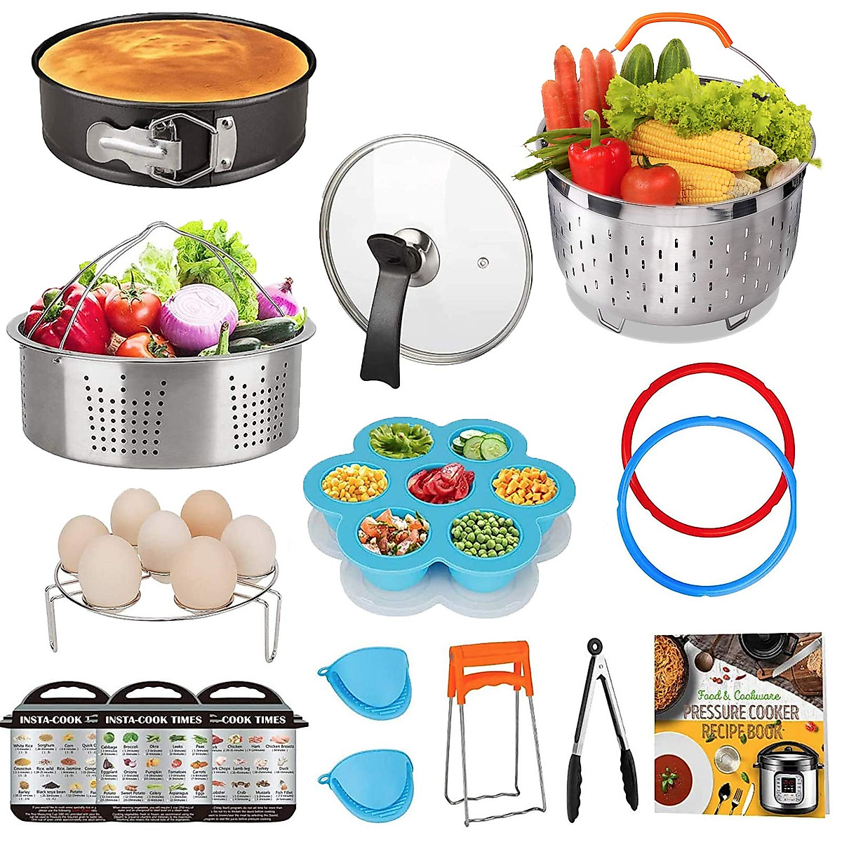 Accessories Set Compatible with 8 Quart Pot Only with Sealing Rings, Tempered Glass Lid, and Steamer Basket.