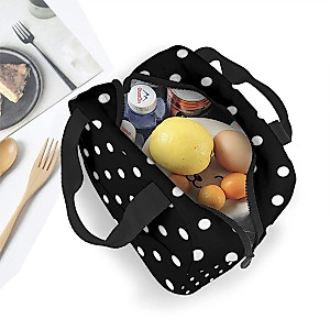 Black And White Polka Dot Portable Insulated Lunch Tote Bag Reusable Lunch Box For Men, Women And Kids