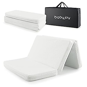 BABY JOY Pack n Play Mattress Pad, Dual Sided 2’’ Thick Foldable Mini Toddler 38''x26'' Crib Mattress w/Carrying Bag, Removable Zippered Cover, Portable Playard Mattress for Baby Toddlers
