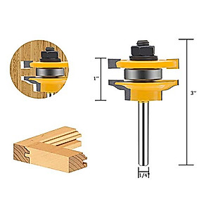 TAIWAIN 1/4 Inch Shank Groove Tongue Cutter Router bit, Raised Panel Cabinet Door with Back-Cutter Panel Round Over Tool, Door Wood CNC Milling Tool for Woodworking(F-14HX)