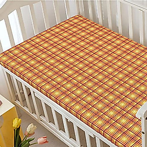 Plaid Themed Fitted Crib Sheet,Standard Crib Mattress Fitted Sheet Soft Toddler Mattress Sheet Fitted-Great for Boy or Girl Room or Nursery,28“ x52“,Burgundy Vermilion