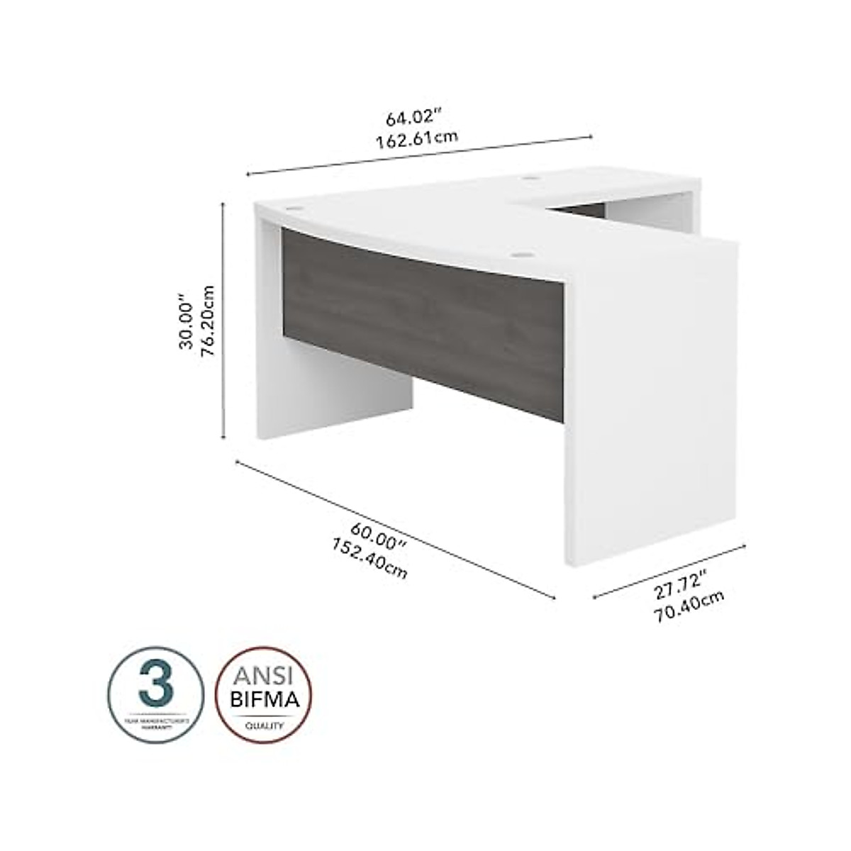 Bush Business Furniture Echo L Shaped Bow Front Office Desk in Pure White and Modern Gray, Modern Computer Table for Home or Professional Workspace