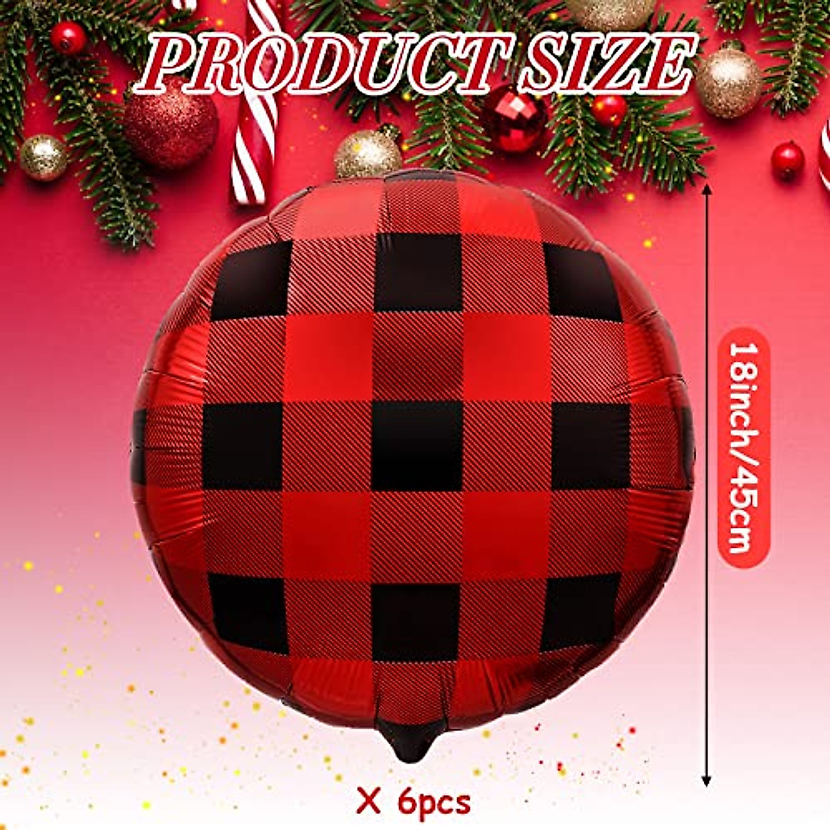 6 Pieces Buffalo Plaid Lumberjack Party Balloons 18 Inches Gingham Mylar Balloons Black and Red Plaid Party Balloons for Christmas Birthday Baby Shower Holiday Decoration