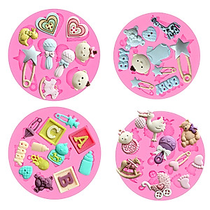 Rainmae 6Pcs Cute Baby Silicone Fondant Cake Mold Baby Birthday Party Kitchen Baking Mold Cake Decorating Moulds Modeling Tools Baby Shower Gender Reveal Party Gummy Sugar Chocolate Candy Cupcake Mold
