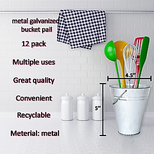 Small Metal Buckets with Handle - 12 Galvanized Buckets for Party Favor - Metal Pail Craft Bucket - Mini ice Bucket - Metal Flower Bucket - Silver Tin Bucket for Farmhouse Rustic Wedding Decoration