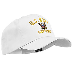 e4Hats.com US Navy Retired Military Embroidered Cap - White OSFM