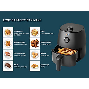 Compact 2.2 Quart Air Fryer, Non-Stick, Dishwasher Safe Basket, 1150W, Black