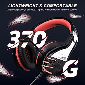 NPET HS10 Stereo Gaming Headset for PS4 PC Xbox One PS5 Controller, Noise Cancelling Over Ear Headphones with Mic,LED Light, Bass Surround, Soft Memory Earmuffs for Laptop Mac Nintendo NES Games Red