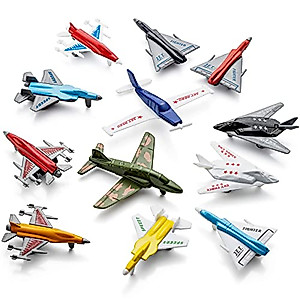 Airplane Toys - 12 Pack Vehicle Aircraft Plane Playset, Includes Styles of Bomber, Military, F-16 Fighter Jets, for Birthday Party Favor Toys, for Kids Boys and Girls (Styles May Very)