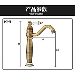 Kitchen & Bath Fixtures Taps Faucet,All-Copper Antique Above Counter Basin Faucet Blue and White Porcelain Hot and Cold Water Mixing Faucet, Gold,Gold