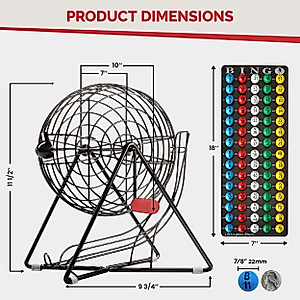 MR CHIPS 11" (Inch) Tall Professional Bingo Set with Steel Bingo Cage, Everlasting 7/8” Bingo Balls, Master Board for Bingo Balls - Mysterious Black Color