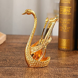 Stainless Steel Spoon Cutlery Kit with Zinc Alloy Swan Shape Retainer Storage Cutlery Rack Home Decor(Gold)